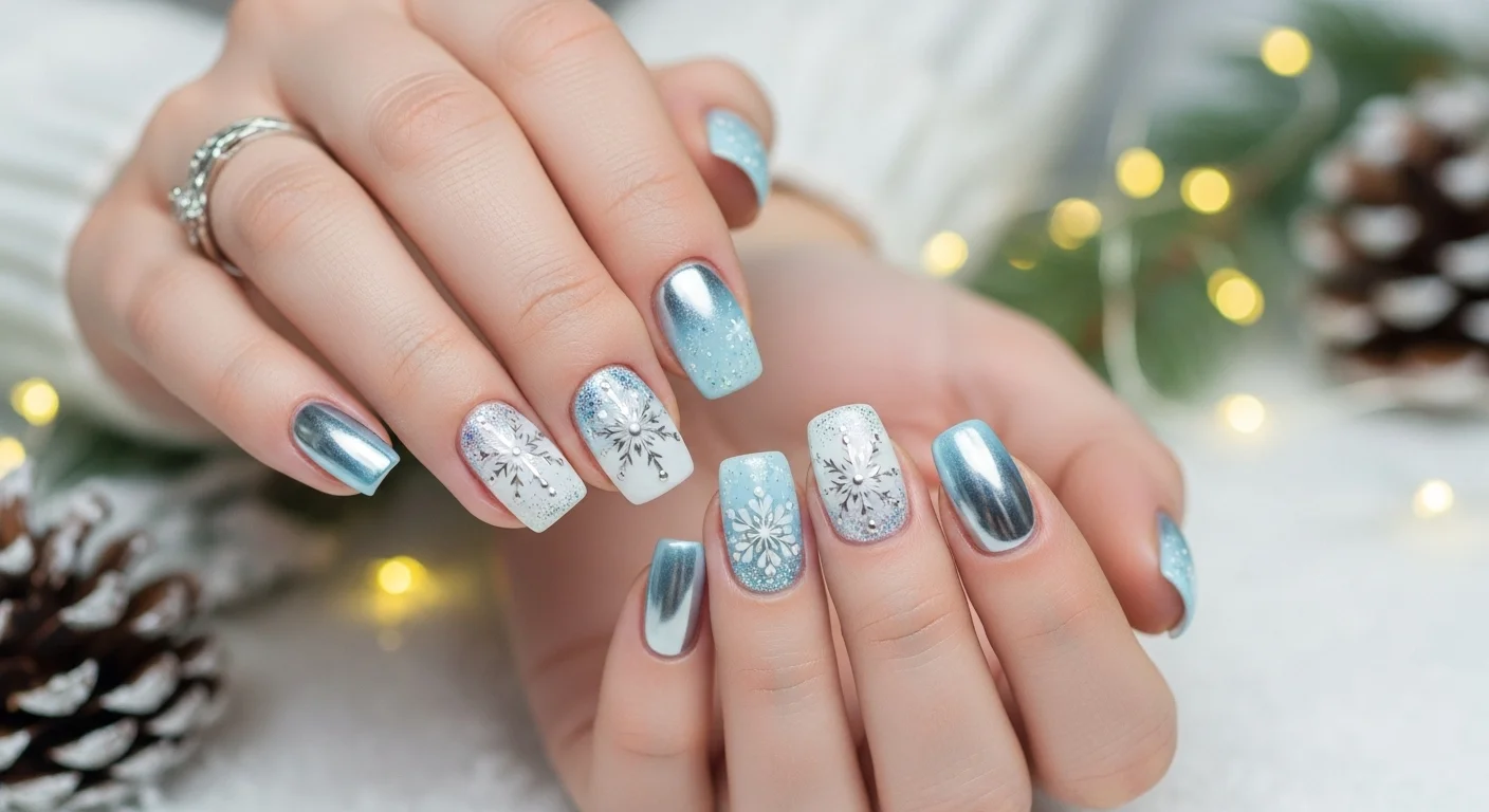 21 Winter Wonderland Nails 2025:Icy Blue, Glitter, Snowflake